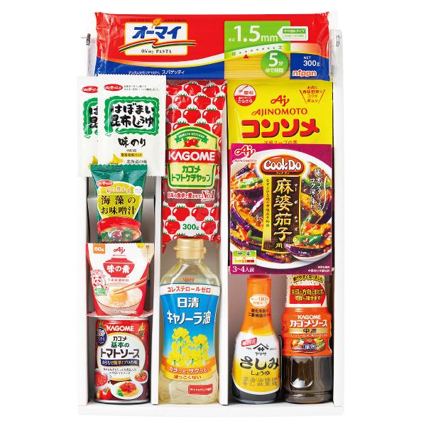 毎日使う、もらって嬉しい調味料などを詰め合わせました。ご贈答用として、いろんな用途に使えます。オーマイスパゲティ(1.5mm)●300g白子歯舞昆布醤油味のり●(8切5枚)×2白子フリーズドライ海藻のお味噌汁●10g味の素うま味調味料●50...