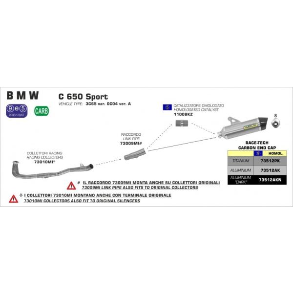 メーカー:ARROW(アロー)商品名:スリップオン Race-Tech型番:73512AKN+73009MIサイレンサー素材:アルミダーク(カーボンエンドキャップ/バッフル付属)仕様:レーシング適合車種:BMW C 650 SPORT年式:...