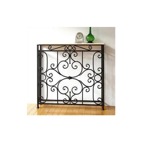 天板が天然大理石の繊細なアイアンワークの花台は滑らかに仕上げられた大理石の天板の暖かみのあるベージュトーンが魅力的ですエレガントなアイアンのデザインとゴージャスな大理石リビングや玄関にあるだけで存在感を発揮するインテリアになります奥行きが狭...