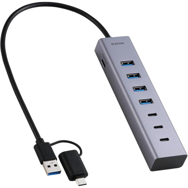【商品特徴】〜これ1台でポート不足を一気に解消！USB-AとUSB Type-C(TM)を合わせて7ポート搭載したUSBハブです。USB-AプラグをUSB Type-Cプラグに変換するアダプター付きで、機器を選ばず接続可能。バスパワー・セル...