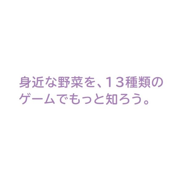 身近な野菜を、13種類のゲームでもっと知ろう。●大きさ／カードサイズ：(W)5.8×(D)8.9cm●材質／カード：トランプ紙●セット内容／　札 65枚(「野菜」と「その花」 各32枚、　野菜を食べる害虫カード 1枚)、解説書 ●対象年齢／...