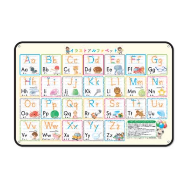 アルファベットの読み方、書き順などを学習できるボードです。●大きさ／(W)91×(D)60×(T)0.8cm ●質量／1.2kg ●材質／アルミ複合板、ゴム、磁石、ウレタン ●セット内容／ボード 1枚、イレーサー付黒ペン 1本、画鋲 4個、...