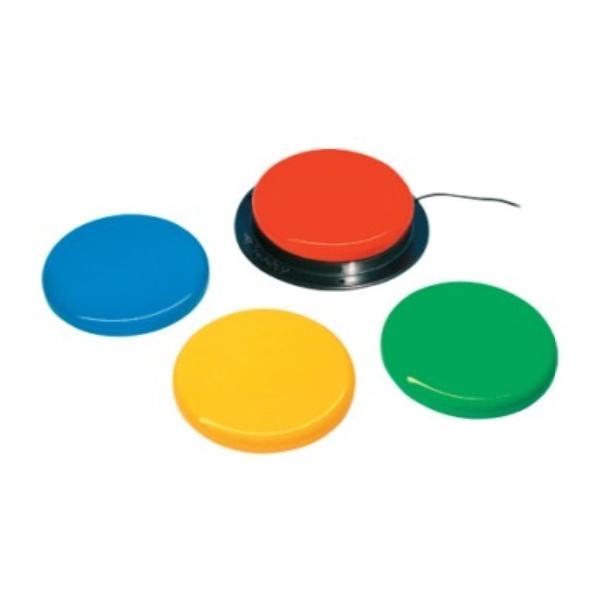 スイッチ押しボタン部は、押しボタン部を 回すことで取り外し、取り付けができます。★スイッチトップは、赤、青、黄、緑の4色が付属しています●大きさ／ボタン：φ12.3cm●出力コネクタ／3.5mmモノラルプラグ ●操作方法／ 上面を押す。 ●...