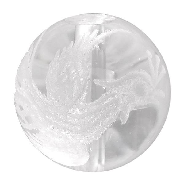 鳳凰/手彫り水晶 12mm 丸玉 パワーストーン成功・福寿などの象徴とされる『鳳凰』の手彫り水晶丸玉ビーズです。ゴム通しをして他の石と組み合わせ、オリジナルのブレスレット作りに。 【サイズ】Ａ：12mm(玉)【ホール仕様】穴径：約1.0mm...