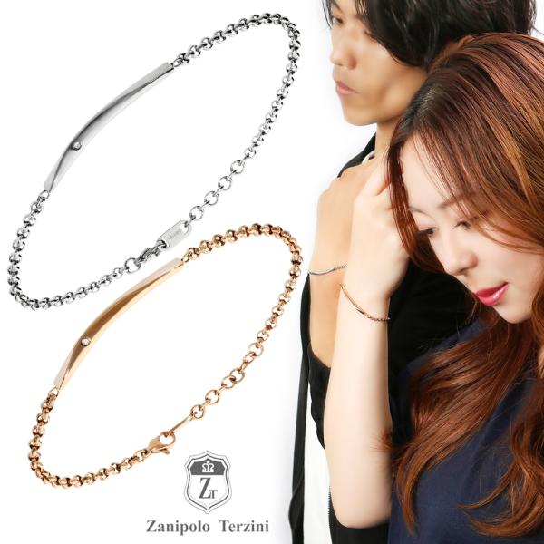 【Zanipolo Terzini/ザニポロタルツィーニ】ブランド ペアブレスレット＊価格はペア(2本セット)の価格となります。プレートにダイヤモンドが煌めく上品なブレスレットです。角度によって長方形にも三日月形にも見えるカットのプレートが...