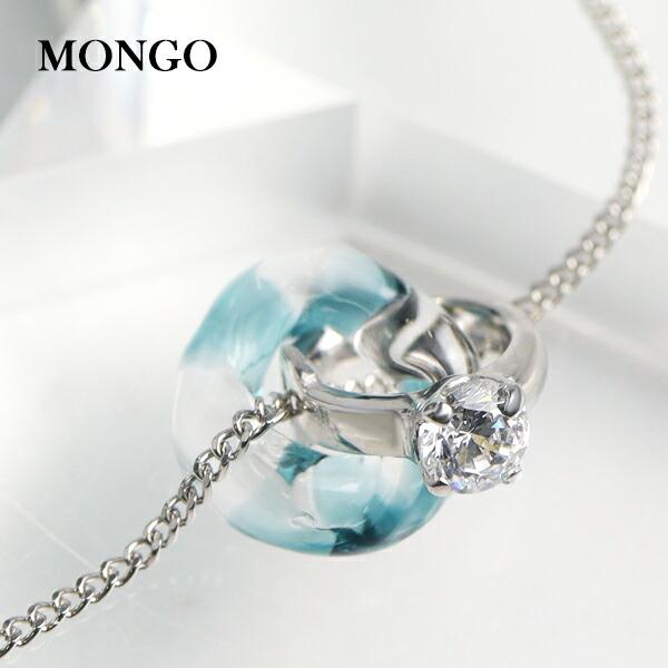 MONGO ガラス リング シルバーアクセサリー ネックレス 銀 シンプル クール ナチュラル 流線 ベビーリング ブランド レディース[使用チェーン 単品販売なし]ジルコニアをセットした指輪型のミニリングに、ハンドメイドガラスリングを絡め...