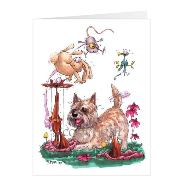 ケアーンテリア グリーティングカード。優しい色合いで描かれた可愛いカード。愛犬家の方へのプレゼントに添えていただくのに最適です。額などに入れていただくと、素敵なインテリアとしてお楽しみいただけます。サイズ 　　約11.7センチ×15.8セン...