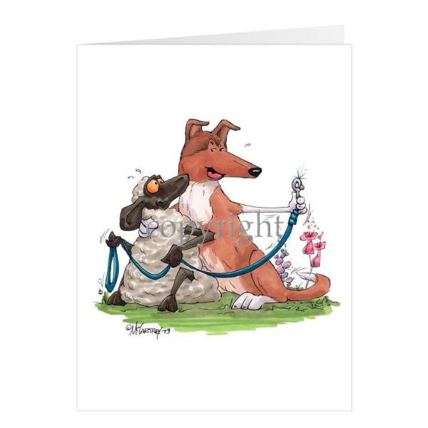 コリー グリーティングカード。優しい色合いで描かれた可愛いカード。愛犬家の方へのプレゼントに添えていただくのに最適です。額などに入れていただくと、素敵なインテリアとしてお楽しみいただけます。サイズ 　　約11.7センチ×15.8センチ 内容...