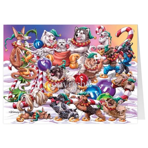 犬好きさんのためのクリスマスカード。優しい色合いで描かれた可愛いカード。愛犬家の方へのプレゼントに添えていただくのに最適です。額などに入れていただくと、素敵なインテリアとしてお楽しみいただけます。サイズ 　　約11.7センチ×15.8センチ...