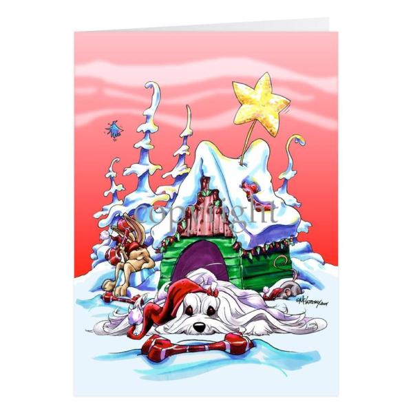 マルチーズ クリスマスカード。優しい色合いで描かれた可愛いカード。愛犬家の方へのプレゼントに添えていただくのに最適です。額などに入れていただくと、素敵なインテリアとしてお楽しみいただけます。サイズ 　　約11.7センチ×15.2センチ内容量...