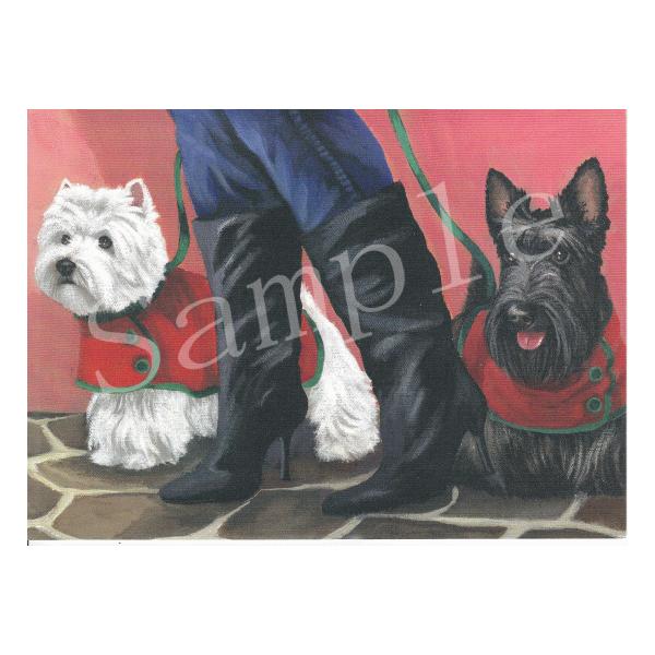 ウエスティ＆スコッチ クリスマスカード。愛犬家の方へのプレゼントに添えていただくのに最適です。額などに入れていただくと、素敵なインテリアとしてお楽しみいただけます。題名　　Scottie &amp; Westie Awesome Pedig...