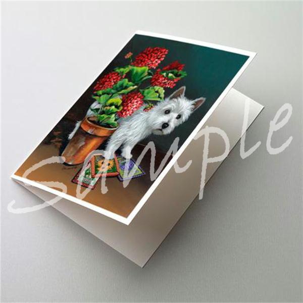 ウエスティ グリーティングカード。愛犬家の方へのプレゼントに添えていただくのに最適です。額などに入れていただくと、素敵なインテリアとしてお楽しみいただけます。題名　　Westie Seedlingsサイズ 　　縦17.8センチ×横12.5セ...