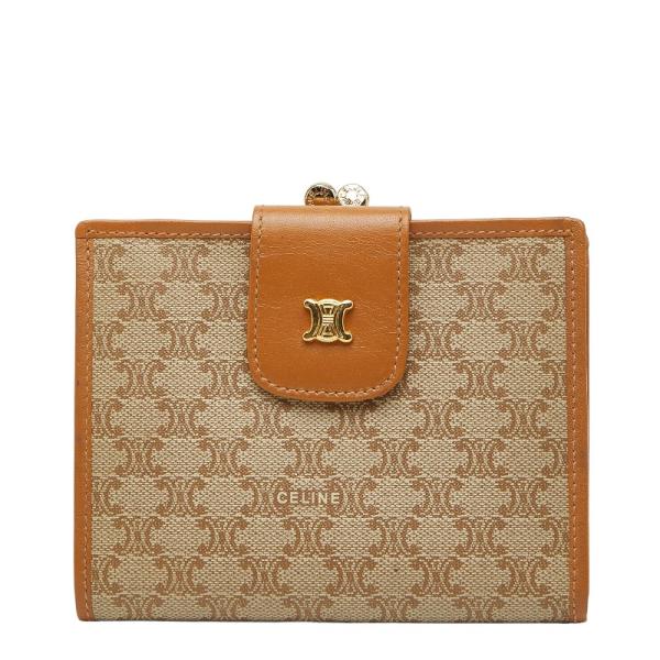 CELINE（セリーヌ） マカダム 二つ折り財布 ブラウン ベージュ PVC