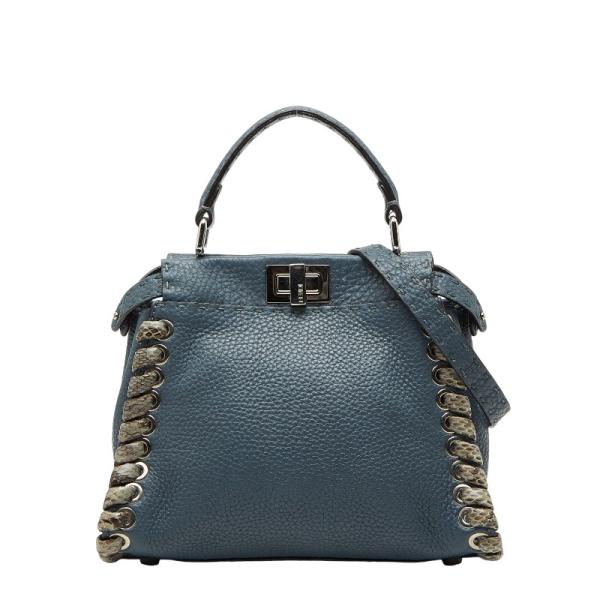 フェンディ セレリア ピーカブー フィットミニ ハンドバッグ ショルダーバッグ 2WAY 7VA422 ネイビー レザー レディース FENDI 【中古】 FENDI（フェンディ） セレリア ピーカブー ミニ ハンドバッグ