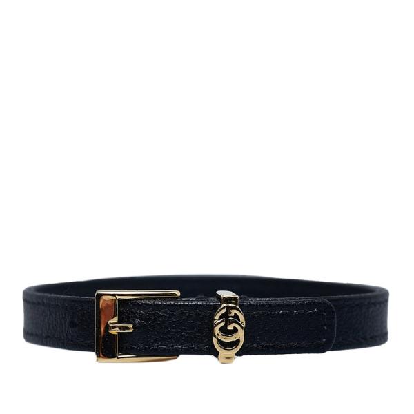 GUCCI グッチ ダブルG ブレスレット ブラック ゴールド レザー GUCCI グッチ ダブルG ブレスレット ブラック ゴールド レザー
