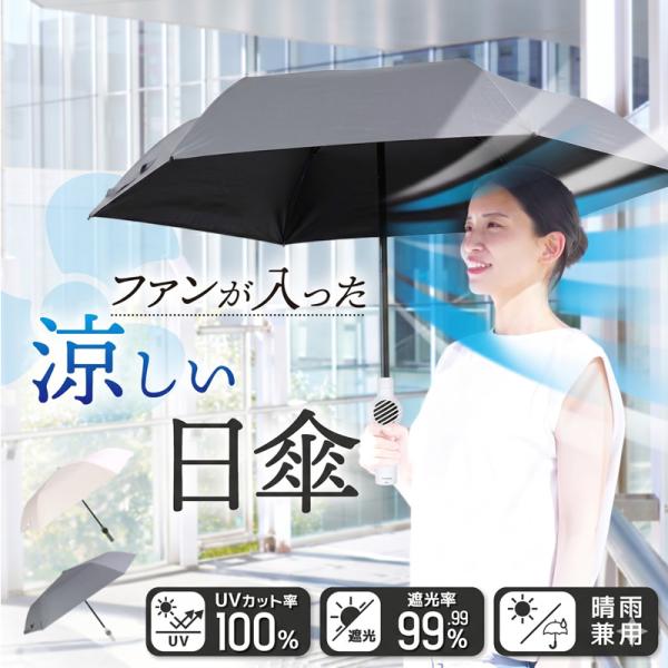 ファンが入った涼しい日傘「ファンブレラPOLE PLUS」日陰と涼風で快適に！一本二役の、片手がフリーになるファン付き折りたたみ日傘■カラー：グレー■サイズ収納時：幅6.5×奥行5.5×高さ約38.2(cm)使用時：直径約101×高さ68....