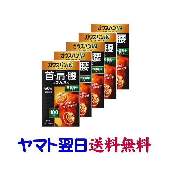 ★★南東北〜九州まで全国あすつく★★ガウスバンIN（5個セット）は、貼るだけで首や肩、腰のコリをほぐす磁気治療器です。片面集中タイプ。磁束密度100ミリステラの磁束密度で、N極とS極間に生じる磁力線により貼付部位の血行をよくし、効果的にコリ...