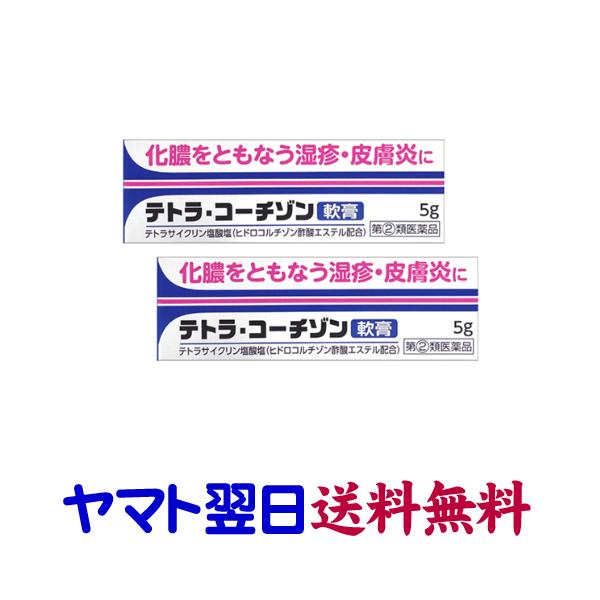 ★★南東北〜九州まで全国あすつく★★【指定第2類医薬品】市販薬　テトラ・コーチゾン軟膏（2個セット）は、抗生物質テトラサイクリン塩酸塩に、副腎皮質ホルモン剤（ステロイド）のヒドロコルチゾン酢酸エステルを配合した軟膏です。化膿を伴う湿疹、皮膚...