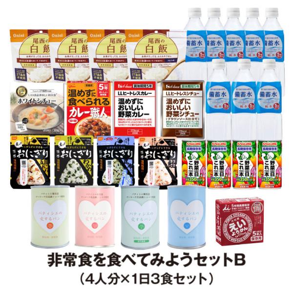 防災セット お試し 4人用 非常食を食べてみようセットB (4人分 1日×3食 合計29点)