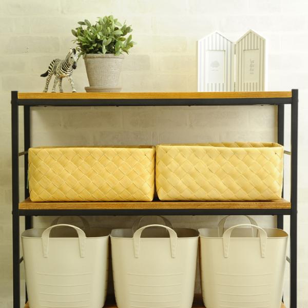 天然素材の風合いを再現した新素材の手編みの収納カゴ[材質]:本体：ポリプロピレン、上部ワイヤー：ステンレス、耐熱温度90℃[カラー]:ナチュラル、アイボリー、マロン、ブラック[商品サイズ]:約幅40×奥行き27×高さ16cm内寸サイズ：約幅...