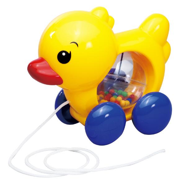 かわいいあひると楽しくおさんぽ！中央の玉を回しながら歩くよ！、商品サイズ：本体：150×125×90mm、ひも：φ2.4ｘ長さ550mm、材質：プラスチック