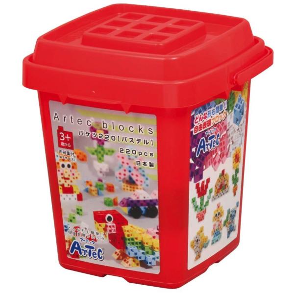 プラバケツ、作例集付(A3サイズ)、220pcs基本四角　10色（赤、薄ピンク、水、薄水、黄、ペールオレンジ、オレンジ、黄緑、薄紫、白）×各16　ハーフA　10色（赤、薄ピンク、水、薄水、黄、ペールオレンジ、オレンジ、黄緑、薄紫、白）×各1...