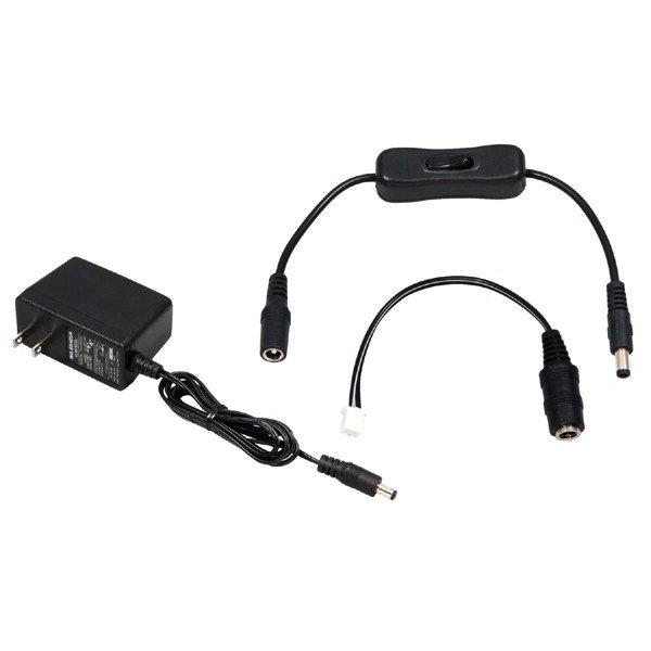 ロボティスト、スタディーノをAC電源で使用できます。スタディーノ用電源ケーブル×1、DC2.1φ中間スイッチケーブル×1、ACアダプター5V4A×1