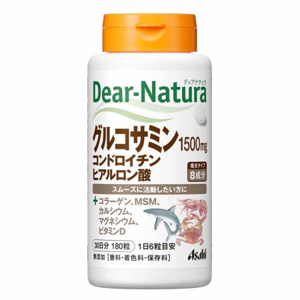 6粒中にグルコサミン1500mg、コンドロイチン100mg、ヒアルロン酸10mgを配合。さらにII型コラーゲン、ＭＳＭ、カルシウム、マグネシウム、ビタミンＤも配合した全8種の成分が一度に摂れるサプリメントです