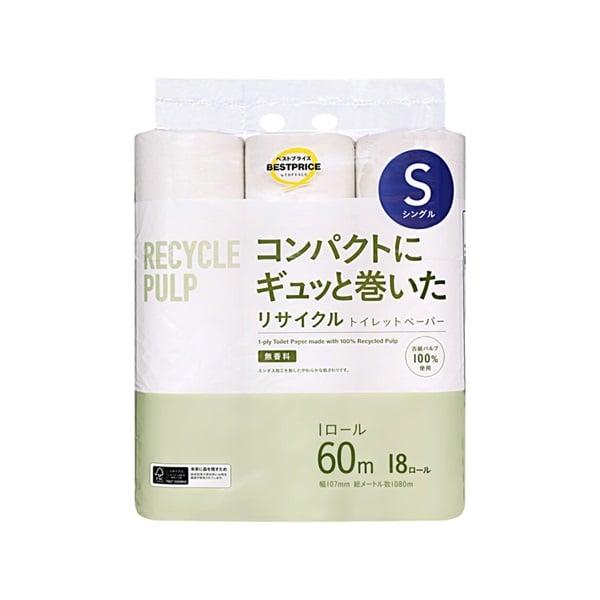 コンパクトにギュっと巻いたリサイクルトイレットペーパー 18ロール トップバリュ ベストプライス TOPVALU BESTPRICE4549414694703/4549414694710