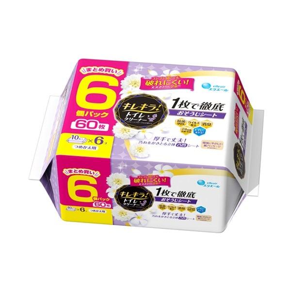 キレキラ! トイレクリーナー 1枚で徹底おそうじシート つめかえ用 10枚×6個パック エリエール elleair 大王製紙4902011106831/4902011106848