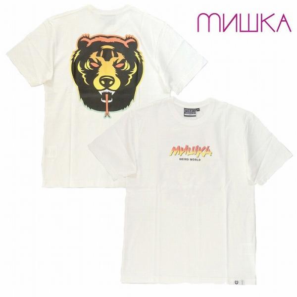 MISHKA ミシカ　通販正規店フロントはシックなロゴ、バックは大胆にグラフィックプリントの半袖Tシャツです。素材COTTON・・・100％M・・・身幅52 着丈69 袖丈22.5 肩幅48L・・・身幅54 着丈72 袖丈23 肩幅50◆M...
