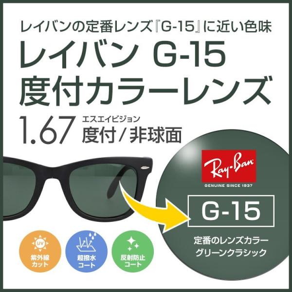 Ray-Banの定番のレンズカラー（G15 グリーンクラシック）に近い色味のレンズです。※こちらのレンズはRay-Ban純正レンズではございません。レンズにRay-Banのロゴは入りません。※お客様の度数によりレンズ変更のご案内や、高乱視・...