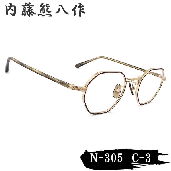 ■ブランド：内藤熊八作 ナイトウクマハチサク■型番：N-305 col.3■性別：男性・女性【商品詳細】■サイズ：レンズ横幅48ミリ、縦幅約39ミリ、鼻幅22ミリ、テンプルの長さ145ミリ、フレーム全体の幅：約140ミリ■フレームカラー：B...
