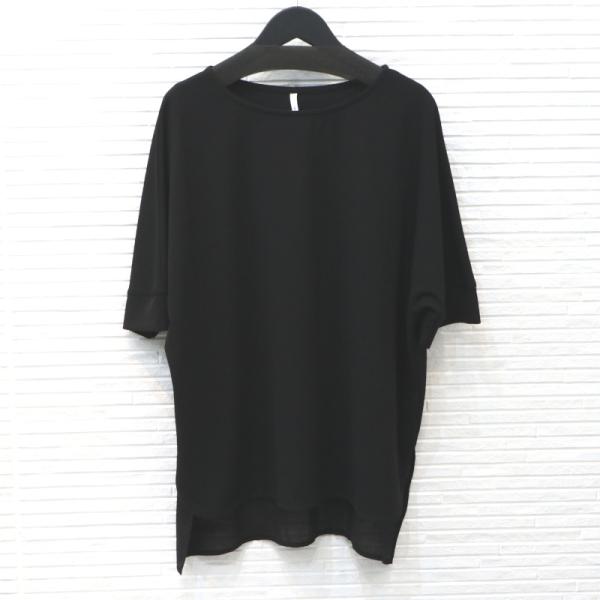 【Dignite collier】ディニテコリエ/Cut ジョーゼット5分袖PO/UMC-80243001/ カラー：ブラック size:FREE/ カジュアル カットソー プルオーバー レディース 春夏秋冬物/オールシーズン トップス 【...