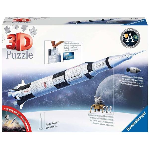 完成サイズ：高さ91.8cmのビッグモデル。分離可能な3段式ロケット、司令船、機械船、月着陸船も再現。 宇宙飛行士のフィギュア3体付き。飾り台になる発射台付き。【対象年齢】8歳〜【パーツ数】パズル部ピース数：440個、その他パーツ：64個、...