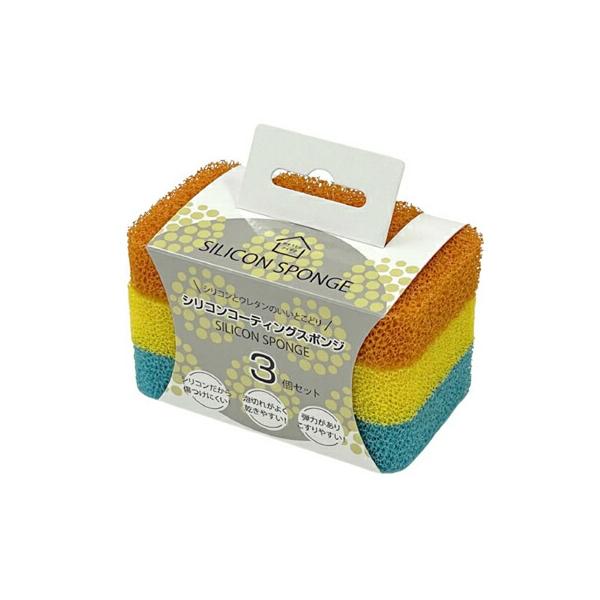シリコンとウレタンのいいとこどりスポンジ！＊シリコンだから傷つけにくい！＊泡切れがよく乾きやすい！＊弾力があり、こすりやすい！＊キッチン・お風呂・洗車など様々な場面で大活躍します。【商品名】トレードワン　シリコンコーティングスポンジ3個セッ...