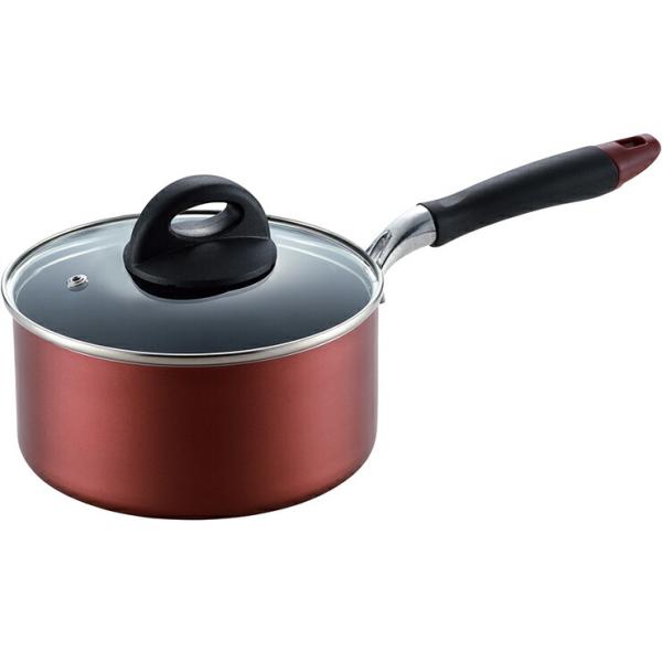 軽量で調理の負担になりにくい！内面はふっ素樹脂加工で焦げ付きにくくお手入れが簡単。本体カラーはワインレッドでキッチンをお洒落に演出！調理の様子が分かりやすい透明ガラス蓋を採用。ガス火・IH電磁調理器100V・200V対応。【サイズ】約350...