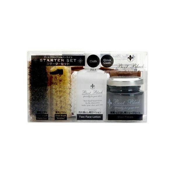 ブートブラックシルバーラインシリーズのシュークリームとクリーナーのほか、2種のブラシとクロス、グローブクロスをそろえたセットです。ホコリ落としから靴クリームの塗布、仕上げの乾拭きまでの工程を行うことができます。お手入れの手順の説明書をパッケ...