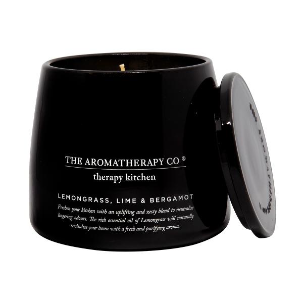 Therapy KitchenEssential Oil Soy Wax Candleエッセンシャルオイルだけで香り付けされた植物性のキャンドル。再利用可能な蓋つきのガラス 容器に入り、レッドフリーのコットンウィックと ソイワックスが優しく...