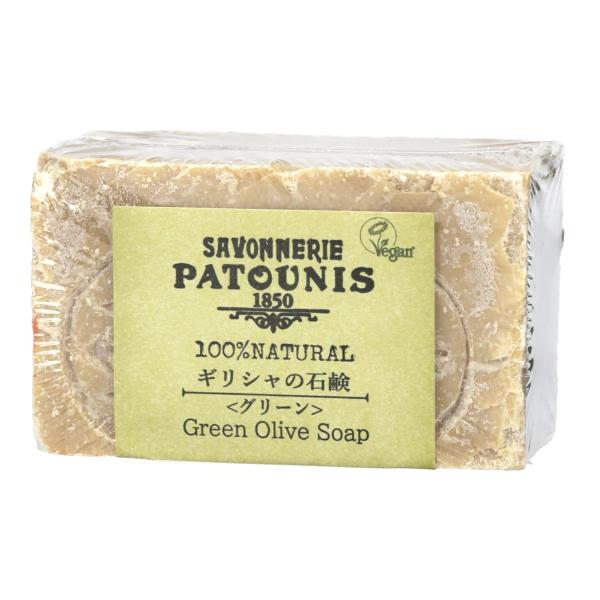 パトーニスPATOUNIS グリーン120g天然無農薬のオリーブオイルのみを原料として手作りの伝統的な工法でつくられた１００％オリーブオイルソープです。各種ビタミン（A,C,E,F)、ポリフェノール、リノール酸、リノレン酸、特に皮脂の成分に...
