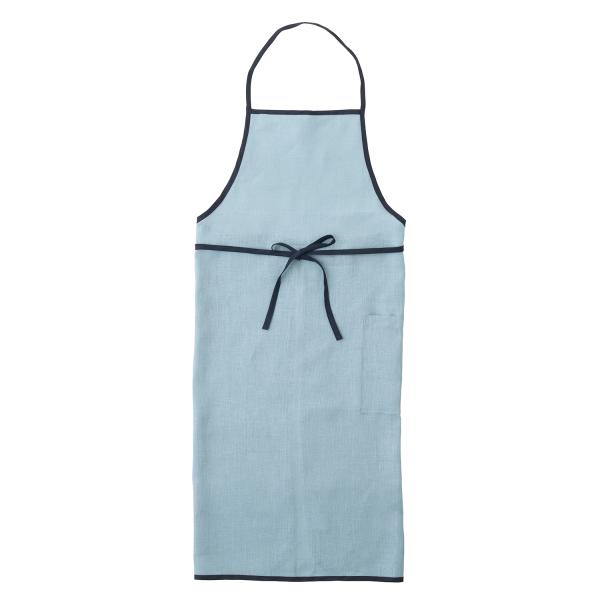 リネンパイピングエプロンパイピングの色がアクセントになって、フェミニンな印象のエプロンです。身幅が狭く、さっと身につけやすいデザイン。お料理教室やお稽古などにも。LINEN PIPING APRONsize: W 85 X L 97 cml...