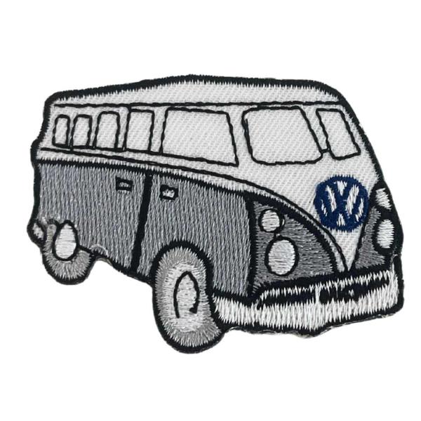 商品名 ワーゲンバス ヒッピー レトロ アート シルバー 車 CAR デザイン ワッペン ワッペン取り付け方法  接着する位置に正しく置いて、当て布をのせ、アイロンが直接生地にあたらないようにしてください。アイロンの温度は150℃前後（綿用...