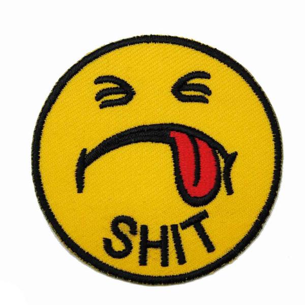 商品名 スマイル SHIT にこちゃん ワッペン　ワッペン ワッペン取り付け方 接着する位置に正しく置いて、当て布をのせ、アイロンが直接生地にあたらないようにしてください。アイロンの温度は150℃前後（綿用）に保ち、約20秒間強く押さえてプ...