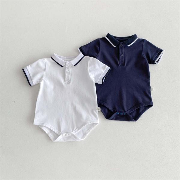 ins夏新作　ベビー服　ポロロンパース　新生児　子供服　可愛い　出産祝い　ポロシャツ　おしゃれ　襟付き【バリエーション】・ホワイト/66cm・ホワイト/73cm・ホワイト/80cm・ホワイト/90cm・ネイビー/66cm・ネイビー/73cm...