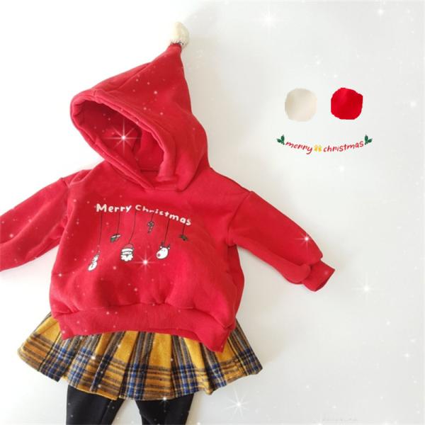ins ins　子供服　クリスマス　赤ちゃん　裏起毛　パーカー　サンタ　ベビー服　可愛い　トップス【バリエーション】・レッド/80・レッド/90・レッド/100・レッド/110・レッド/120・レッド/130・オフホワイト/80・オフホワイ...