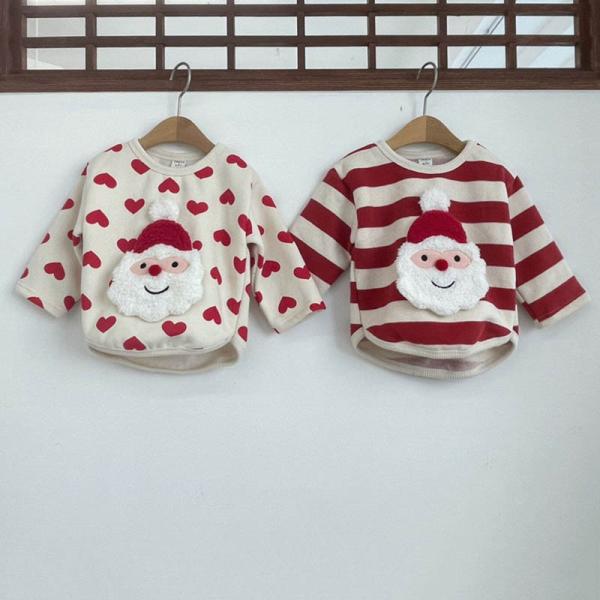 ins　子供服　クリスマス　赤ちゃん　パーカー　サンタ　ベビー服　サンタクロース柄　可愛い　トップス【バリエーション】・トレーナー/ストライプ柄/73・トレーナー/ストライプ柄/80・トレーナー/ストライプ柄/90・トレーナー/ストライプ柄...