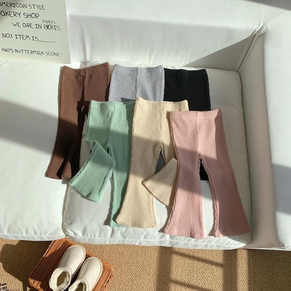 ins 秋新作　子供服　ラッパズボン　リブ　ロングパンツ　カジュアル　ボトムス　普段着　無地　おしゃれ【バリエーション】・ピンク/90・ピンク/100・ピンク/110・ピンク/120・ピンク/130・ピンク/140・ベージュ/90・ベージュ...
