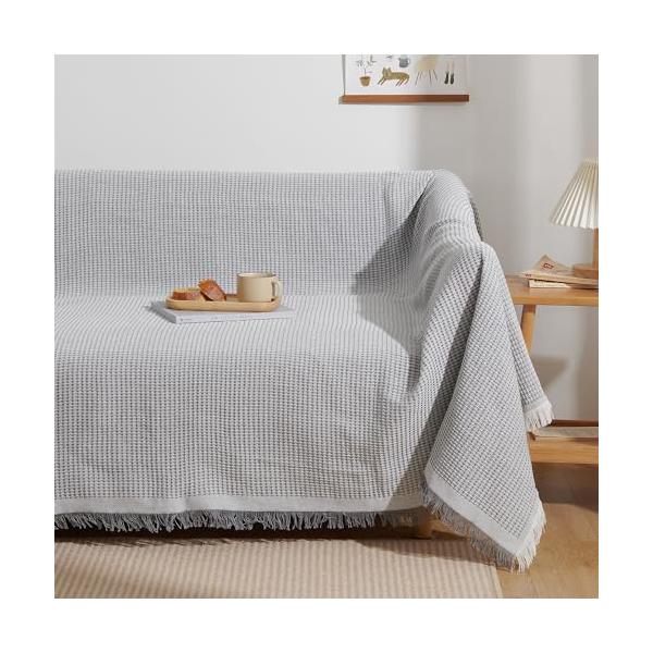 カラー：グレーホワイト・ワッフル柄サイズ：180×230cm(2人掛け)・【素材】綿100%使用で、快適で通気性に優れて、さらりとした柔らかい肌触りになります。季節を選ばず、オールシーズン心地よい使用感を味わえます。・【サイズ】5サイズ展開...