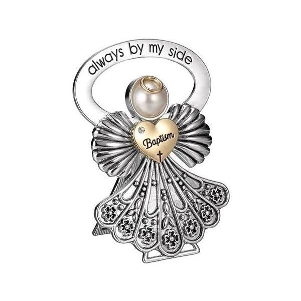 "always by my side"　「いつも私のそばに」キラッと光るラインストーン、十字架とBaptismの文字が描かれたハートを手にするエンジェルのミニ置物です！洗礼の記念ギフトに最適です。サイズ(cm)：　高さ６．４材質：　亜鉛合金...