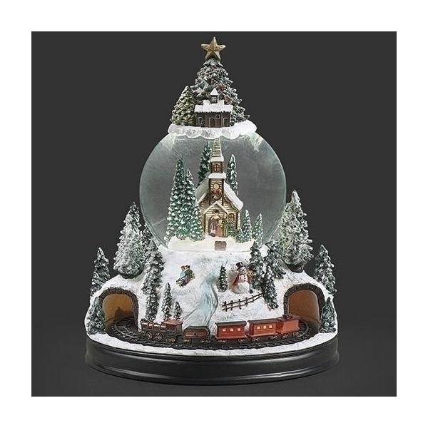 雪が降り積もったビレッジには、遊ぶ子供達やスノーマン、チャーチなど盛りだくさんの大きめのスノードームです！全8曲のミュージカルの音色と共に汽車がトンネルを周ります♪ドームのトップにはツリーとチャーチ、ラィティングもアクセントになっています。...